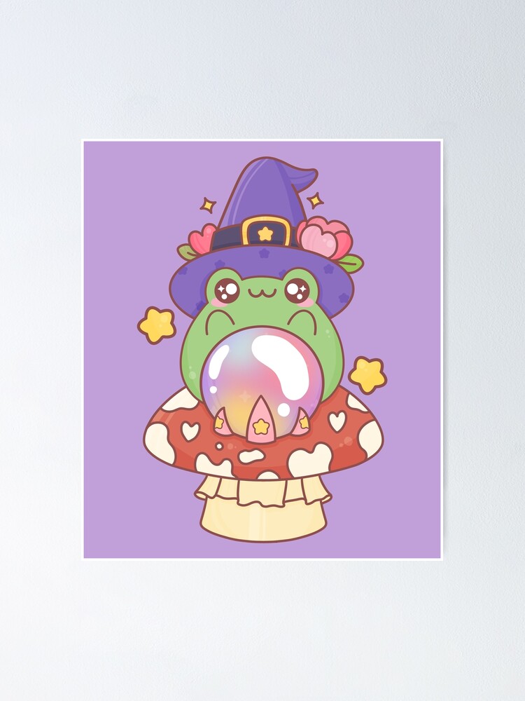 "Kawaii Chibi Green Witch Frog Mushroom Crystal Ball Cute" Poster for ...