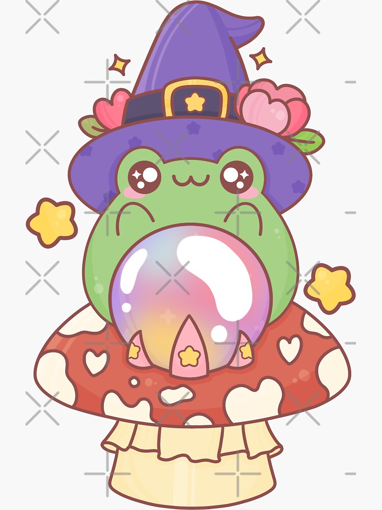 "Kawaii Chibi Green Witch Frog Mushroom Crystal Ball Cute" Sticker by ...