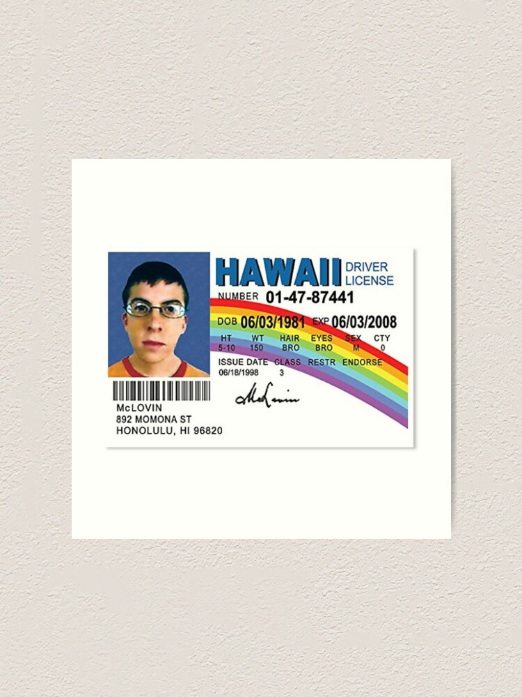 "McLOVIN fake ID Driver License" Art Print for Sale by funnylovemerch | Redbubble
