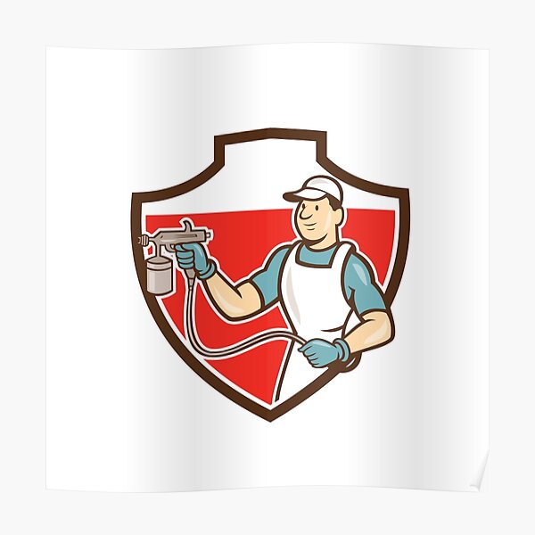 "Painter Spray Gun Spraying Shield Cartoon" Poster by patrimonio ...