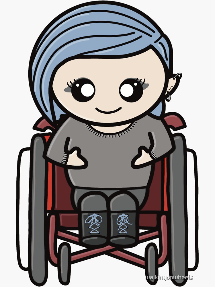 "Sam in a wheelchair" Sticker for Sale by walkingonwheels | Redbubble