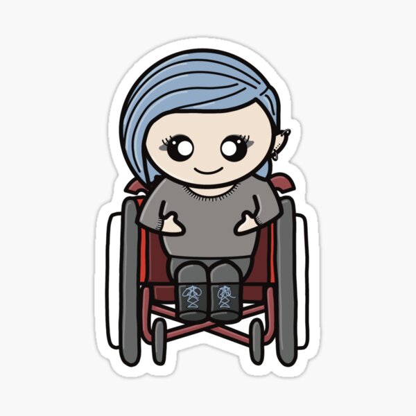"Sam in a wheelchair" Sticker for Sale by walkingonwheels | Redbubble