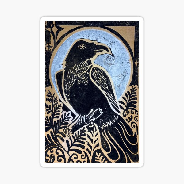 "Raven Block Print" Sticker for Sale by kristinthornton | Redbubble