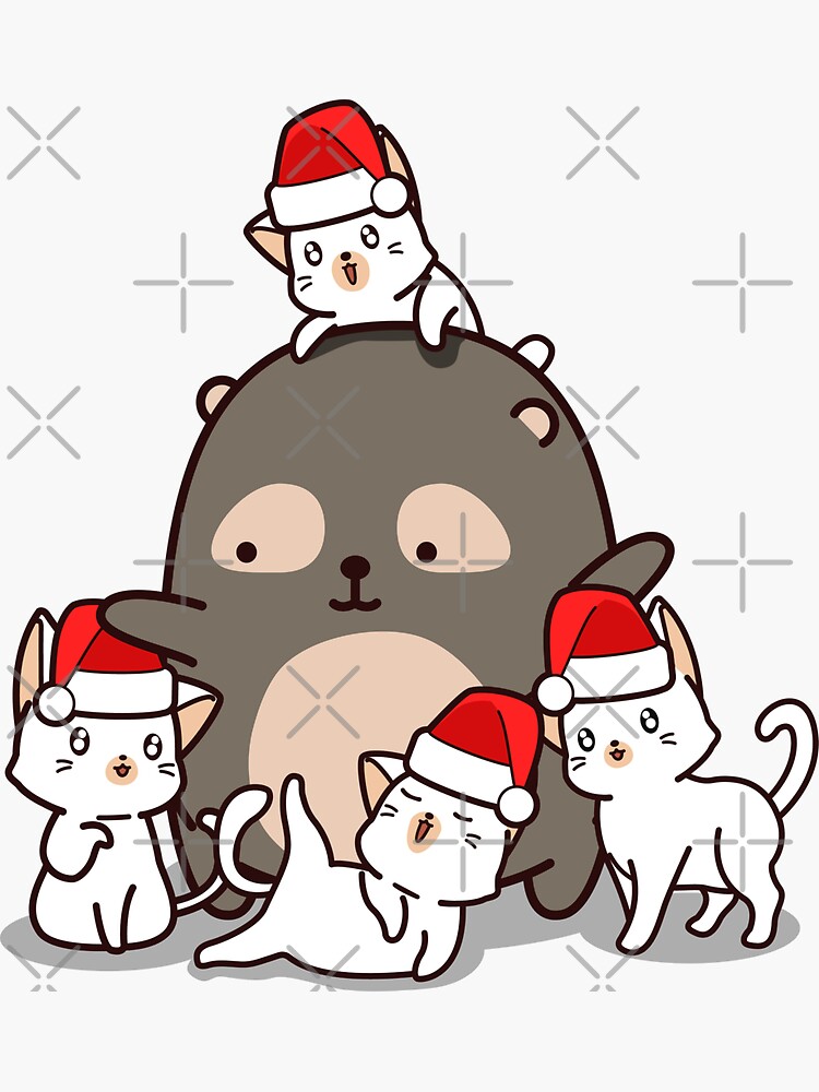 Cute Christmas Cats In A Santa Hat And Bears Meowy Catmas Sticker