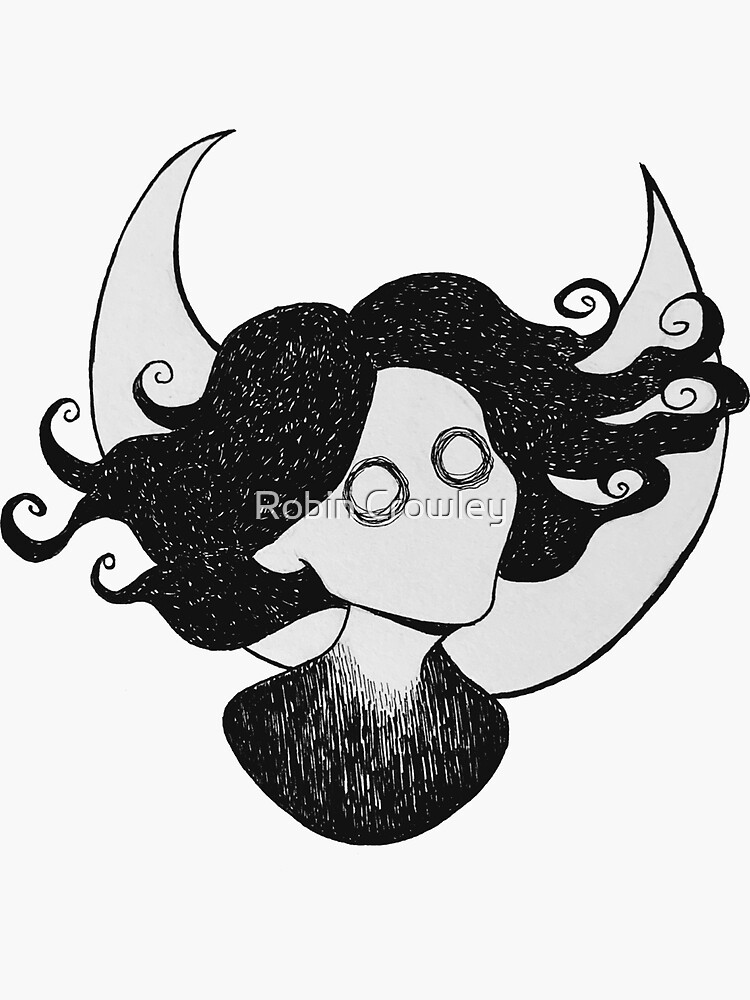 "Spooky crescent moon curly cloud hair" Sticker for Sale by Blephars ...
