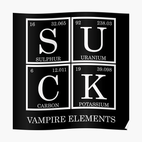 "SUCK Vampire Elements Periodic Table" Poster by raineOn | Redbubble