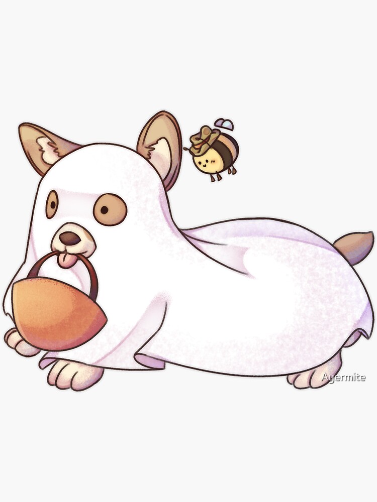 "Spooky Ghost Corgi with Bee" Sticker for Sale by Ayermite | Redbubble