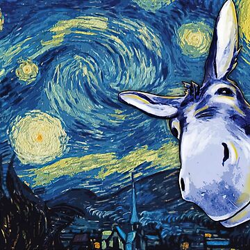 "Donkey Starry Night Van Gogh Poster Gift - Funny Donkey Van Gogh ...