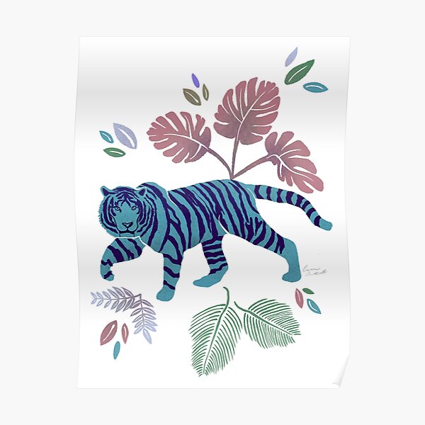 "Tropical Jungle Tiger in Blue" Poster for Sale by epitomegirl | Redbubble