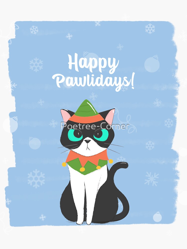 "Happy Pawlidays" Sticker by Poetree-Corner | Redbubble