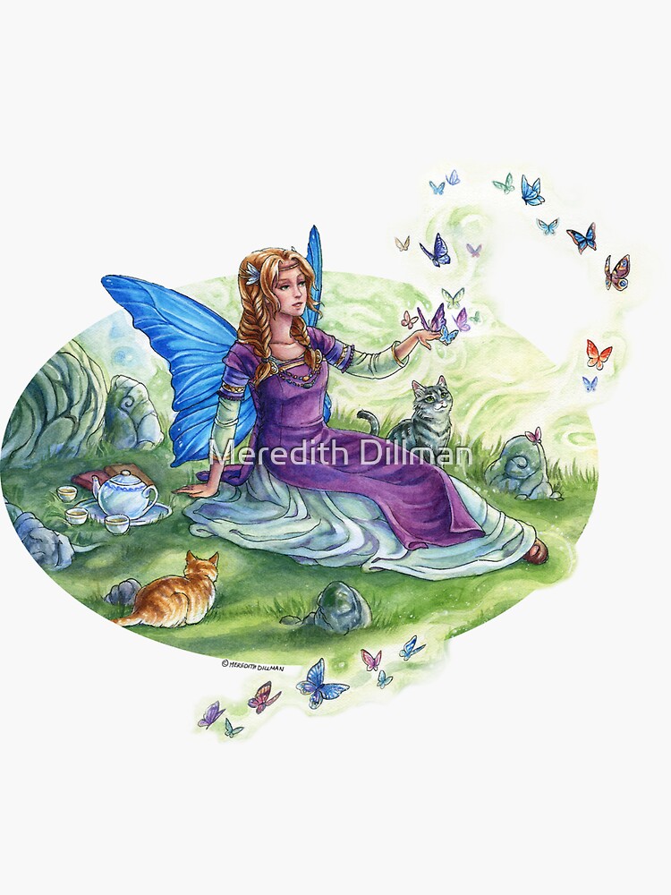 "Ericka's Fairy Friends - Fairy, cat and dragon" Sticker for Sale by ...