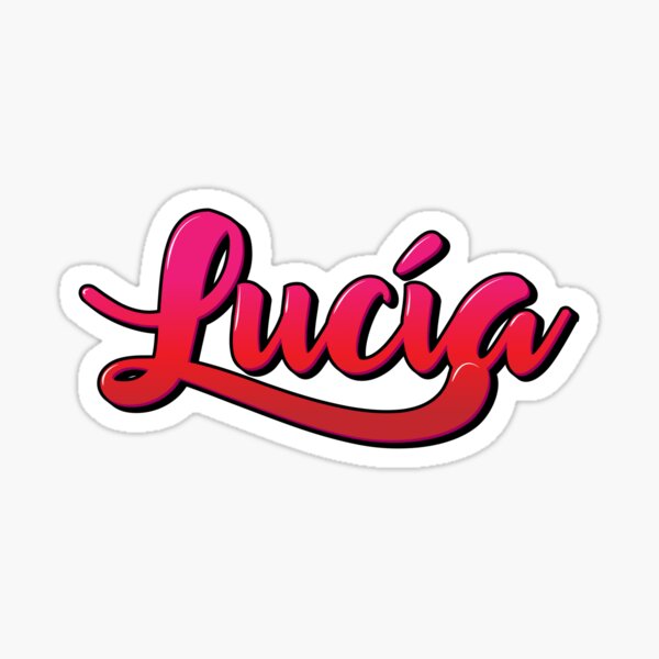"Lucia name with pink letters, black with gradient and shadows" Sticker ...