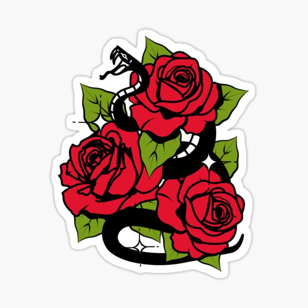 "Red Roses & Snake" Sticker for Sale by Gavinstar | Redbubble