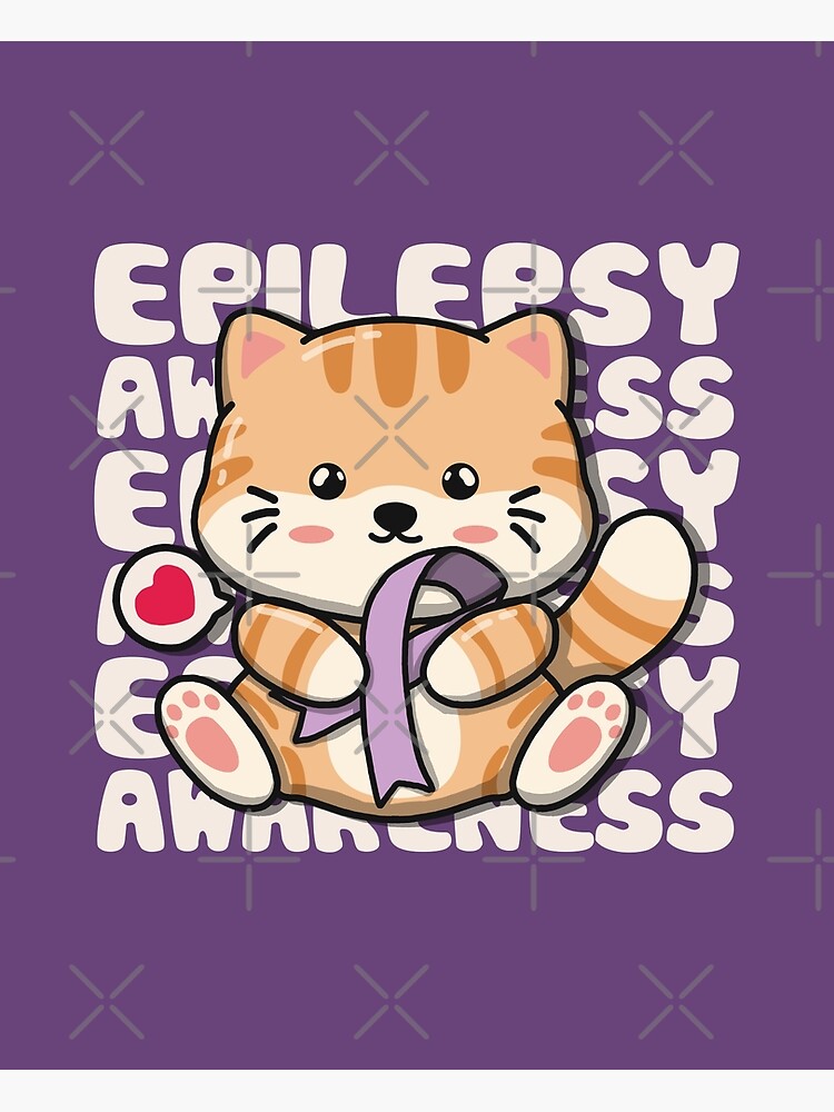 "Cute Cat Holding Epilepsy Awareness Ribbon" Poster for Sale by ...