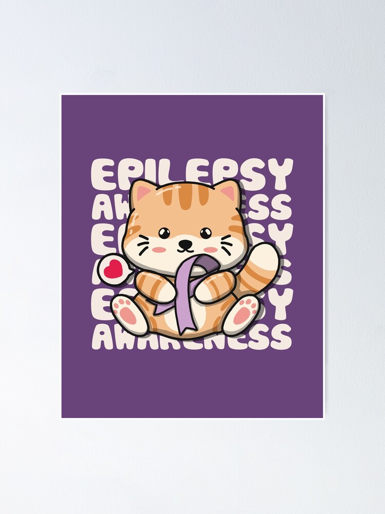 "Cute Cat Holding Epilepsy Awareness Ribbon" Poster for Sale by ...
