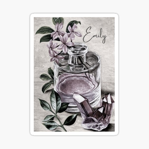 "Personalised Vintage print perfume & rose quartz - Emily" Sticker for ...