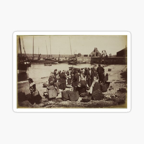 "Vintage black and white picture of fish auction late 19th century ...