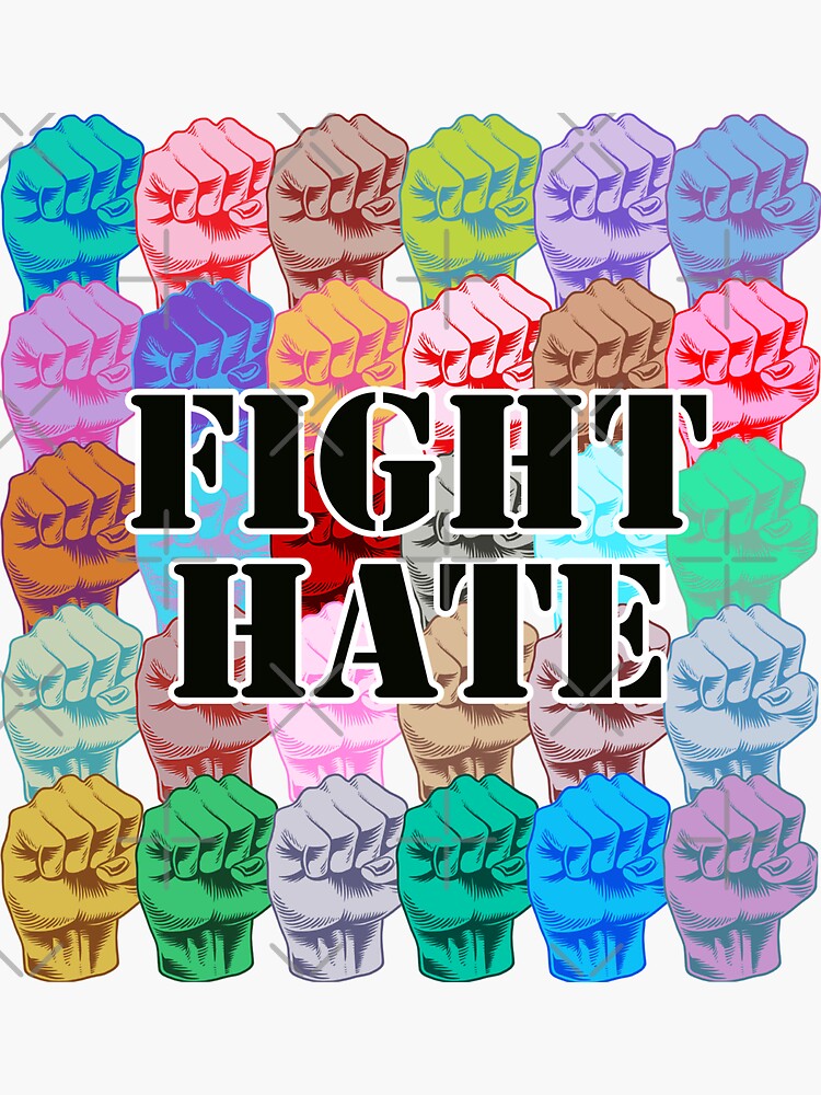 "Fight hate rainbow raised fists pattern" Sticker for Sale by ...