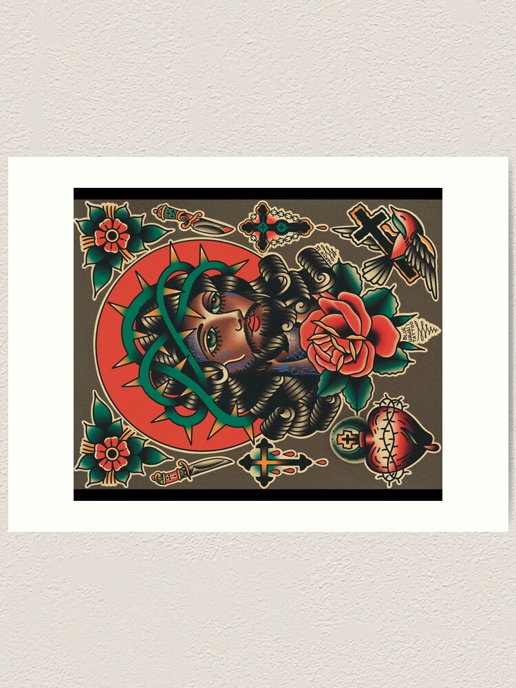 "Traditional Jesus tattoo flash sheet (Full Throw Size) ((horizontal ...