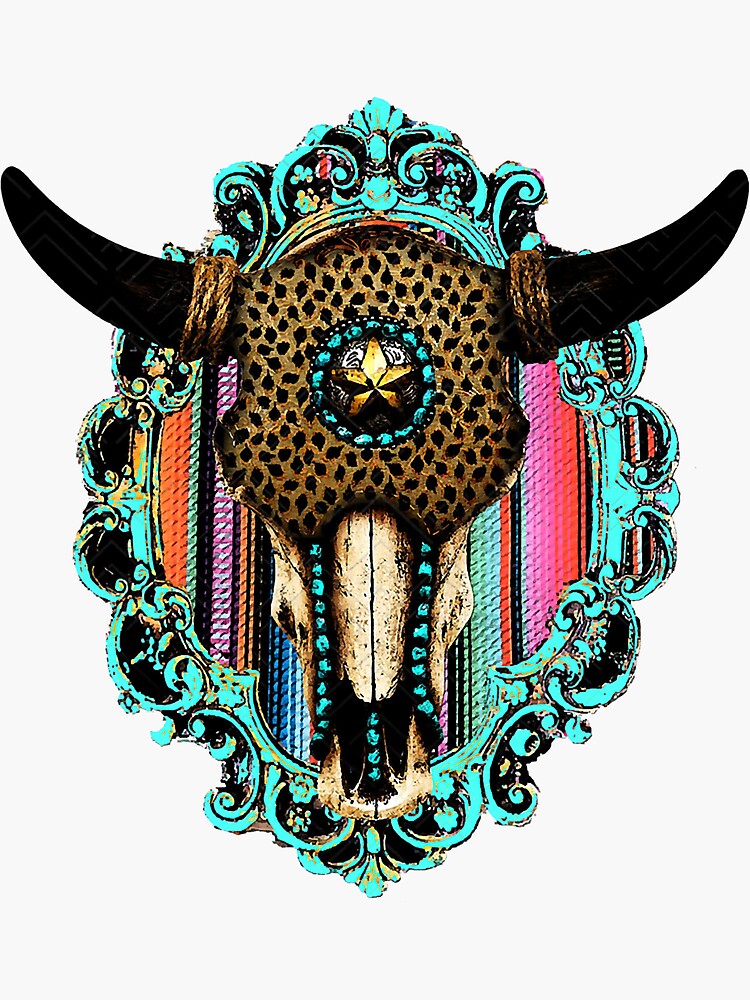 "Western Boho Serape Aztec Cow Bull" Sticker for Sale by YesterDayCheck ...