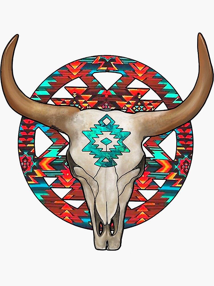 "Western Boho Turquoise Aztec Cow Bull" Sticker for Sale by ...