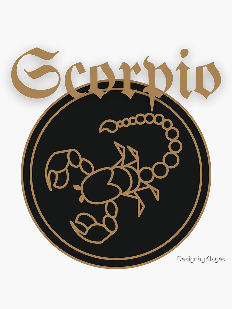 "Scorpio lettering in bronze with the drawing of an emblem" Sticker for ...