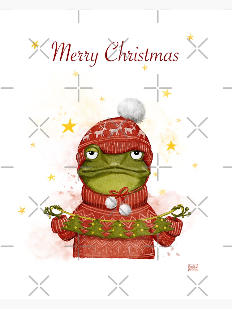 "Mrs Frog is wishing Merry Christmas. White background." Sticker for ...