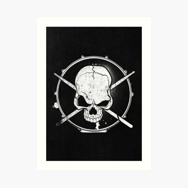 "Metal Drummer Skull with Snare Drum and Crossed Drumsticks" Art Print ...