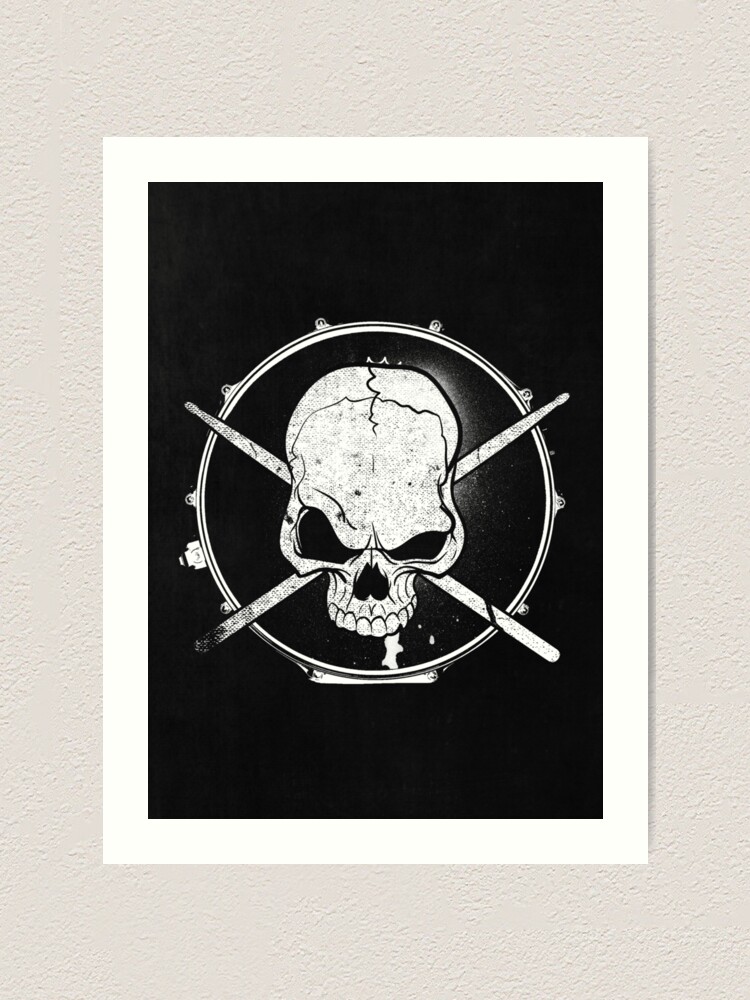 "Metal Drummer Skull with Snare Drum and Crossed Drumsticks" Art Print ...