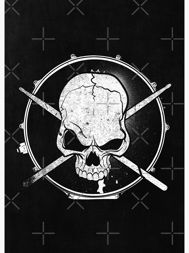 "Metal Drummer Skull with Snare Drum and Crossed Drumsticks" Art Print ...