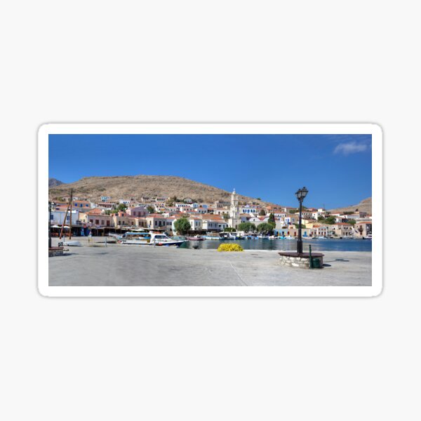 "Halki Harbour Panorama" Sticker by tomg | Redbubble