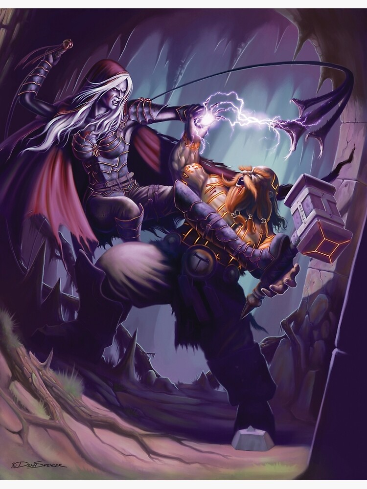"Dark Elf Priestess vs Dwarf Rune-caster" Art Print by DeanSpencerArt ...