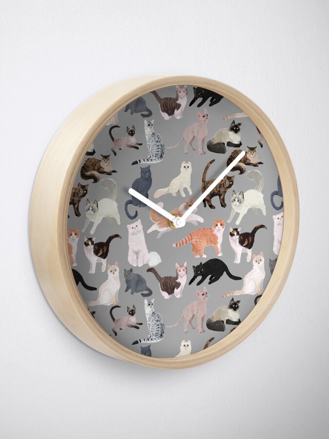 "Many Meows" Clock for Sale by stormful | Redbubble