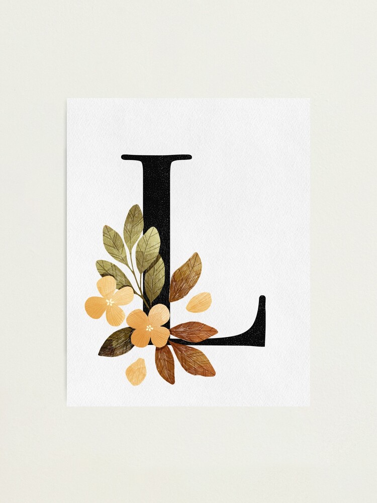 Lámina fotográfica «Letra L con flores y hojas, dibujadas con lápiz y ...