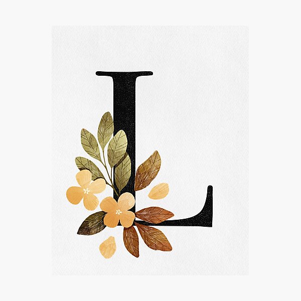 Lámina fotográfica «Letra L con flores y hojas, dibujadas con lápiz y ...