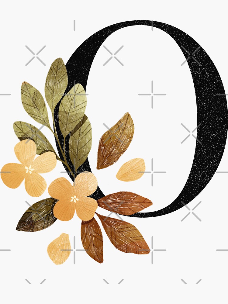 "Letter O with flowers and leaves, drawn with pencil and watercolor ...