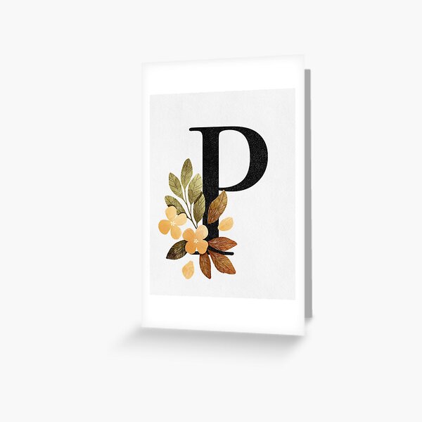 "Letter P with flowers and leaves, drawn with pencil and watercolor ...