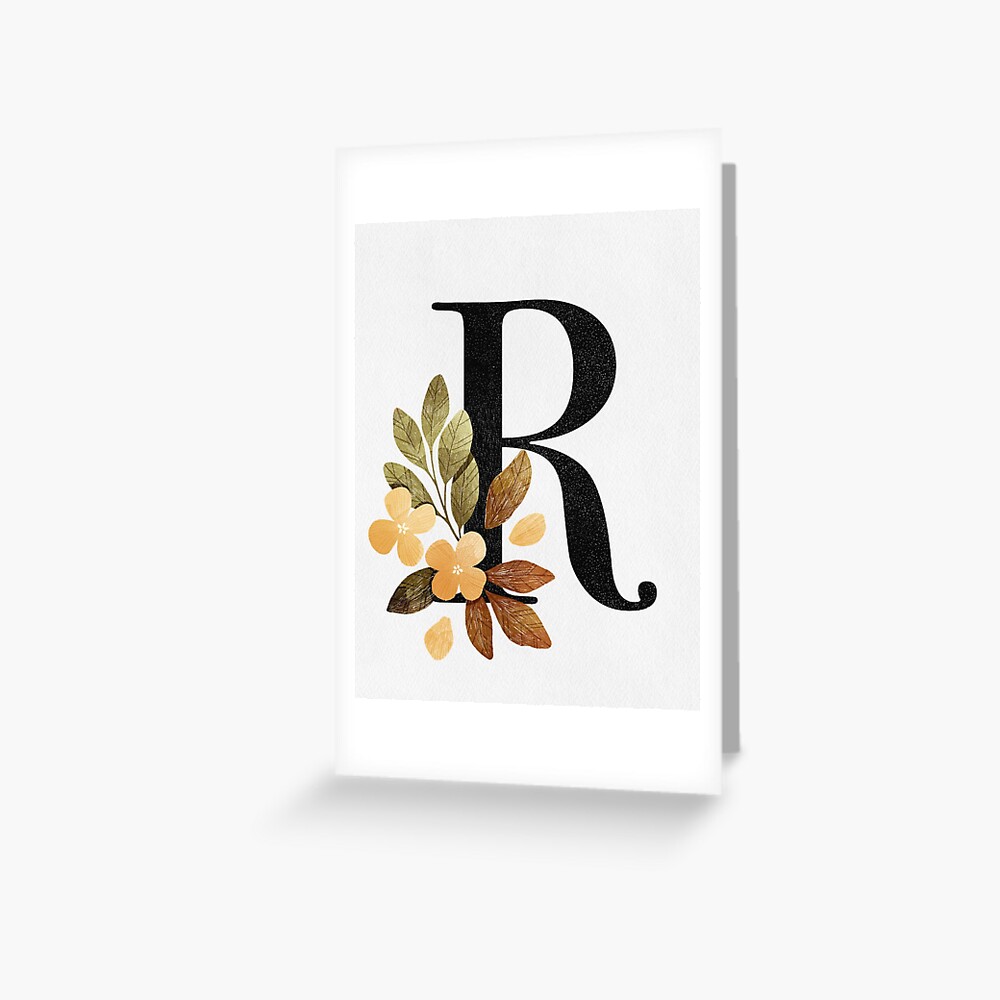 "Letter R with flowers and leaves, drawn with pencil and watercolor ...