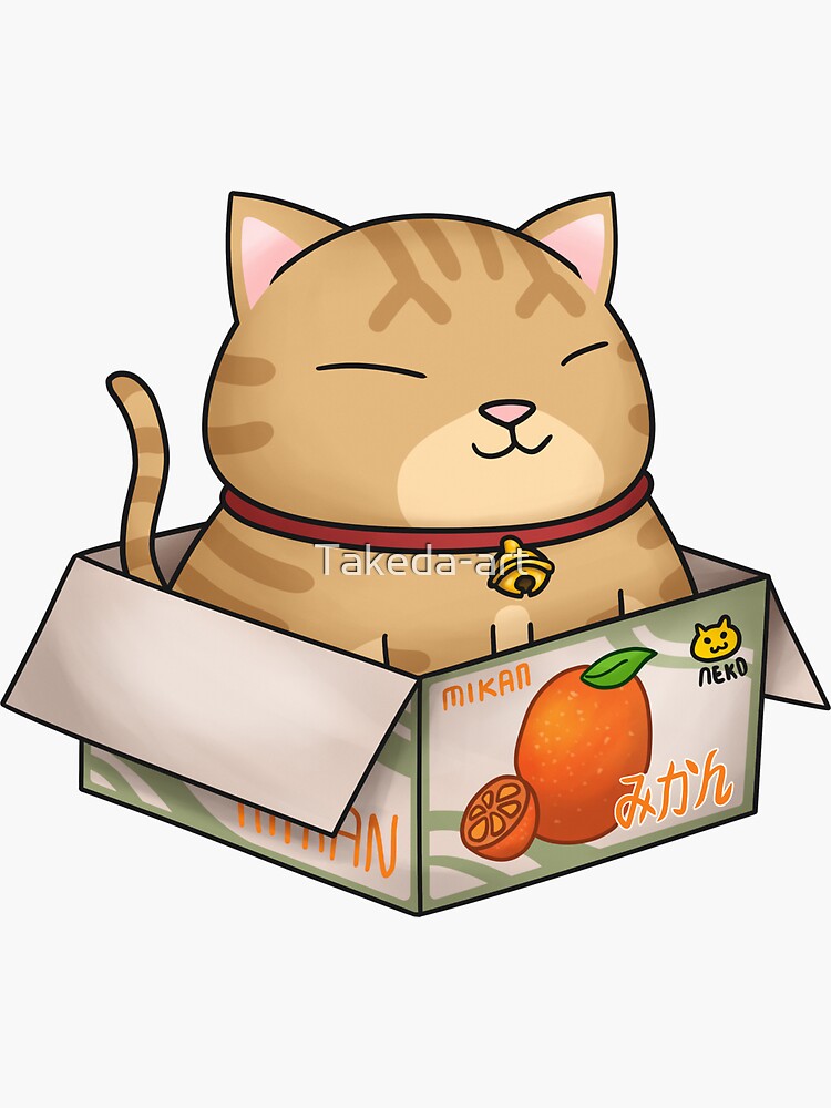 "Fat Orange Cat in Orange Box" Sticker by Takeda-art | Redbubble