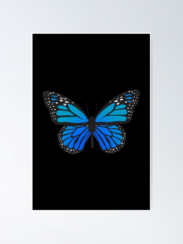 "Blue Monarch Butterfly Design with Black Background" Poster for Sale ...