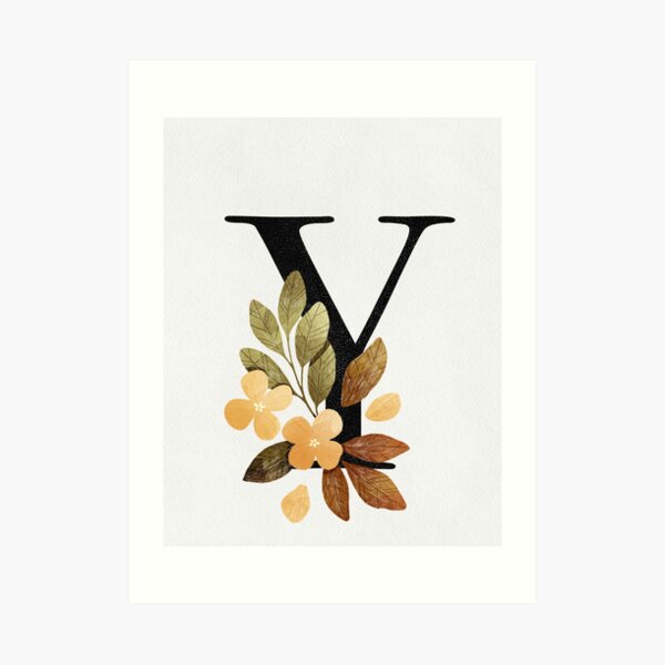 "Letter Y with flowers and leaves, drawn with pencil and watercolor ...