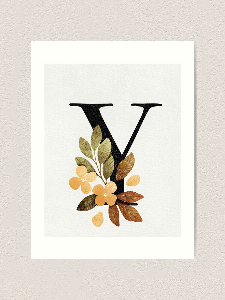 Lámina artística «Letra Y con flores y hojas, dibujada con lápiz y ...