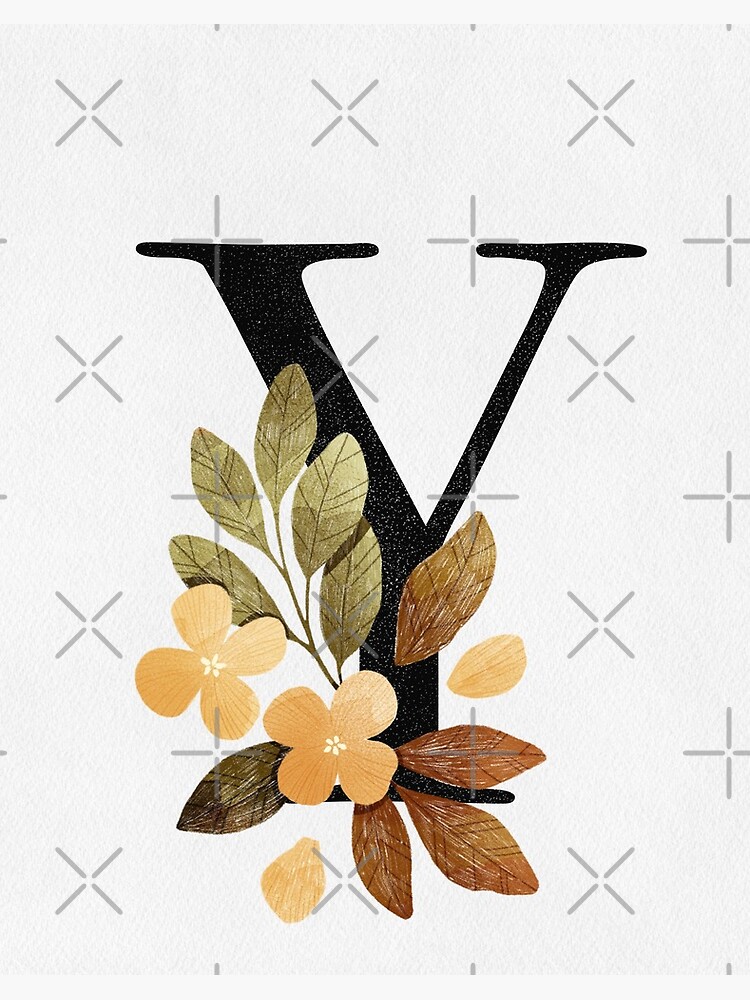 Lámina fotográfica «Letra Y con flores y hojas, dibujada con lápiz y ...