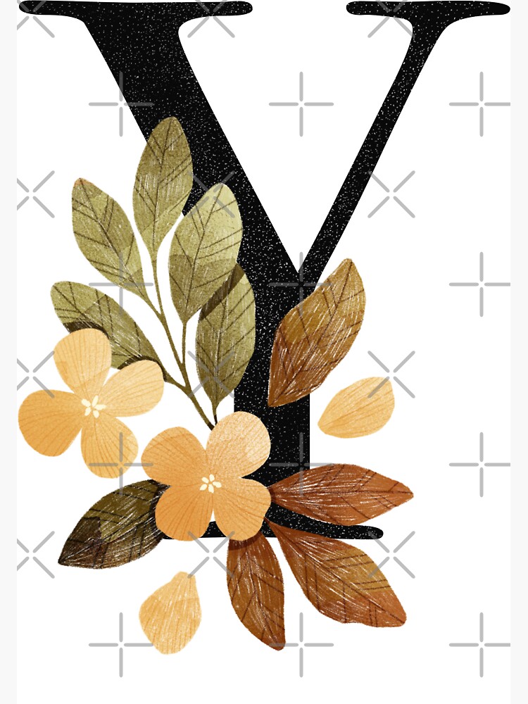Imán «Letra Y con flores y hojas, dibujada con lápiz y acuarela. Letra ...