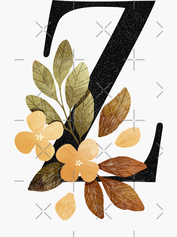Pegatina «Letra Z con flores y hojas, dibujadas con lápiz y acuarela ...