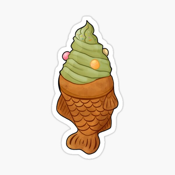 "Taiyaki Matcha Ice Cream (Fish Cone - Japan Dessert)" Sticker for Sale ...