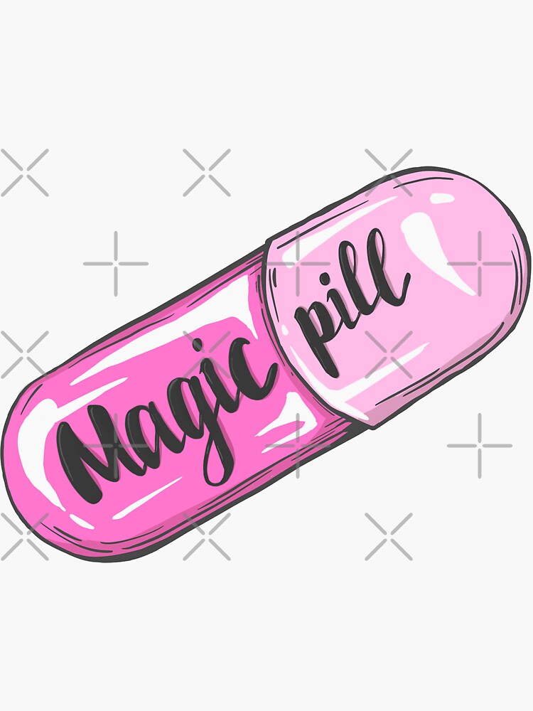 "Pink handdrawn magic pill" Sticker by kotyplastic | Redbubble