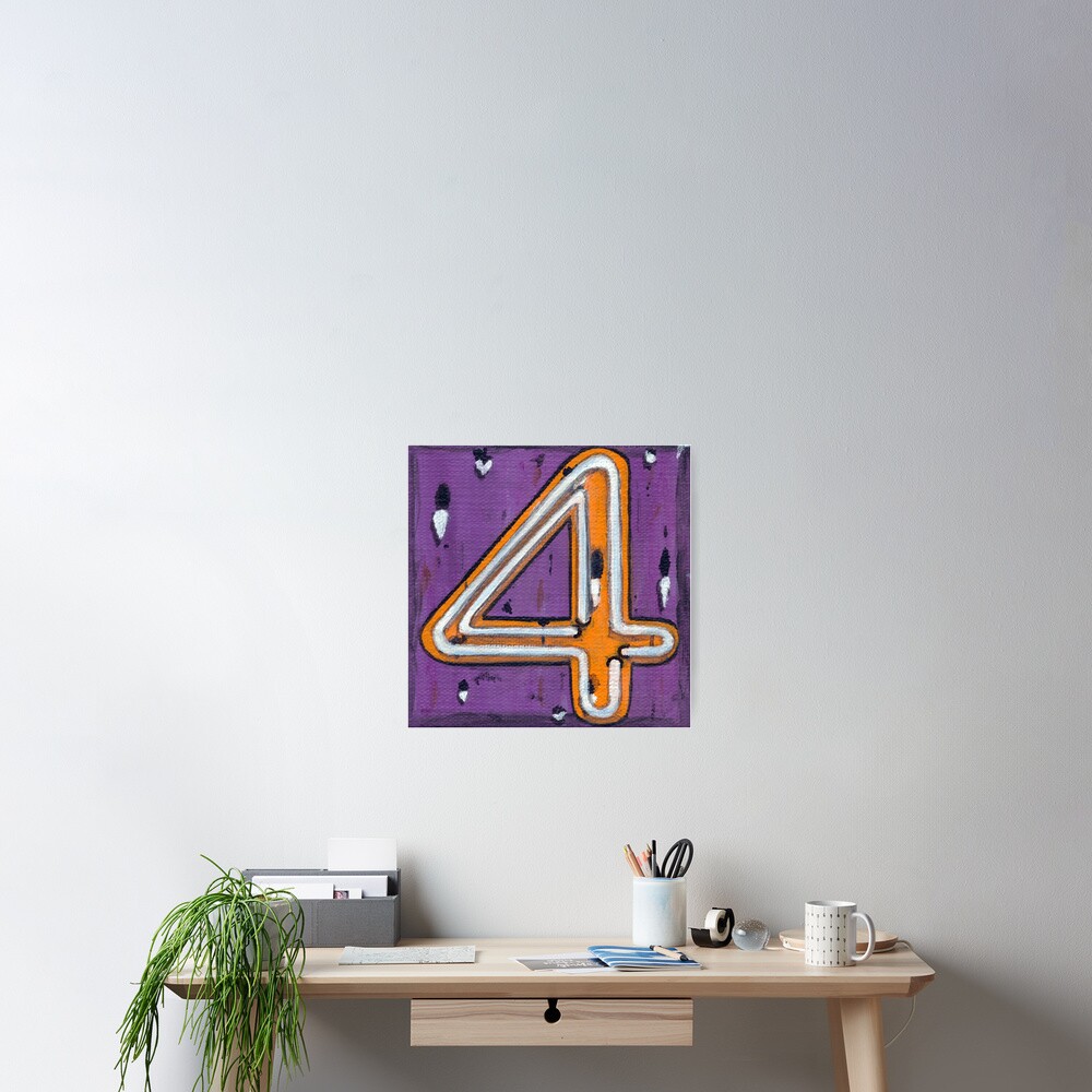 "The Number 4 - Distressed Neon Sign Style" Poster for Sale by ...