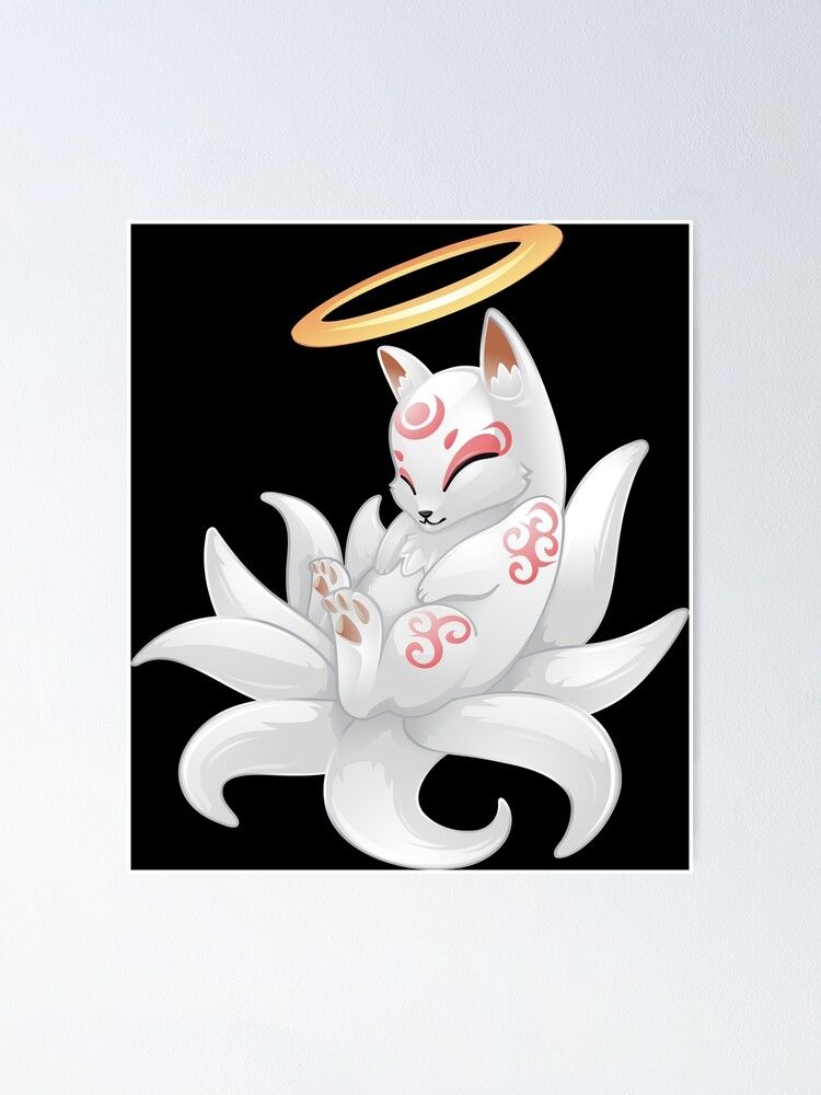 "Cute Fox Kitsune Japanese Nine Tails Halo" Poster for Sale by MihaelV ...