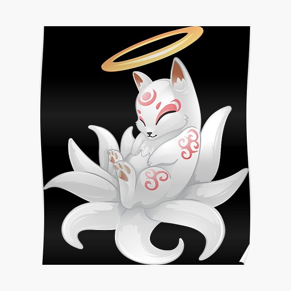 "Cute Fox Kitsune Japanese Nine Tails Halo" Poster for Sale by MihaelV ...